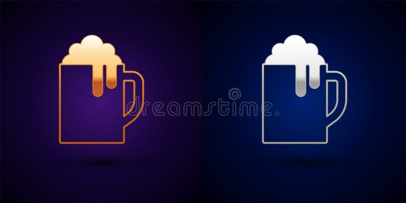 Gold and Silver Wooden Beer Mug Icon Isolated on Black Background ...