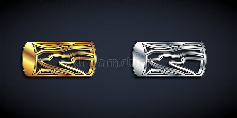 Gold and Silver Wooden Log Icon Isolated on Black Background. Stack of ...
