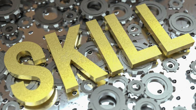 The Gold Skill Text on Metal Plate 3d Rendering Image Stock ...