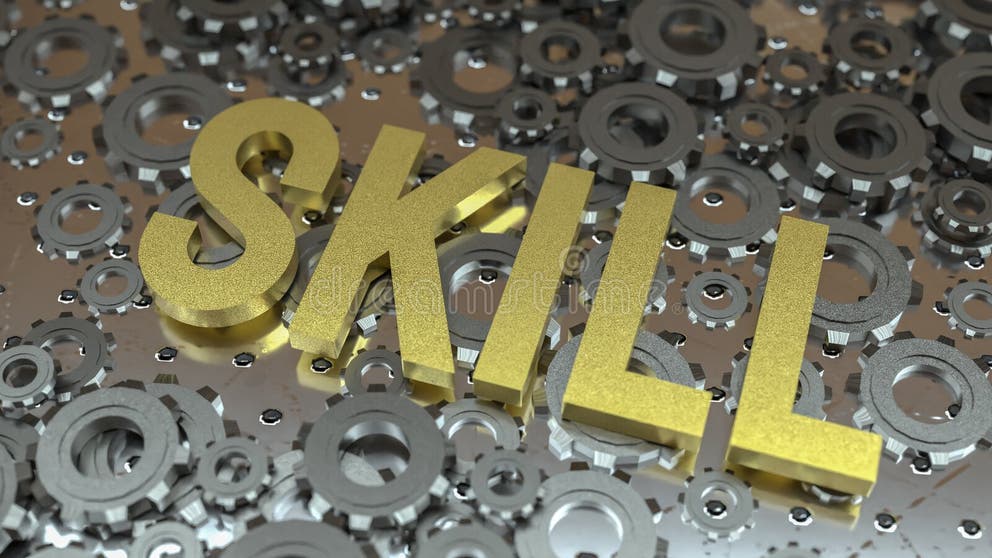 The Gold Skill Text on Metal Plate 3d Rendering Image Stock ...