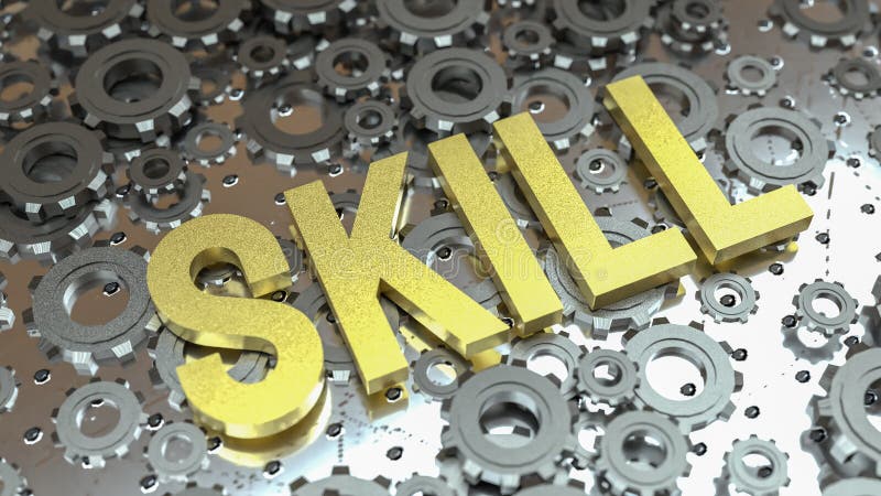 The Gold Skill Text on Metal Plate 3d Rendering Image Stock ...