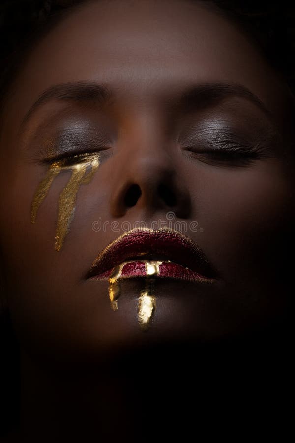 Golden Tears, Glamorous Portrait in Dark Style, Blue Eye with a Golden ... Golden Tears, Glamorous Portrait in Dark Style, Blue Eye with a Golden ...