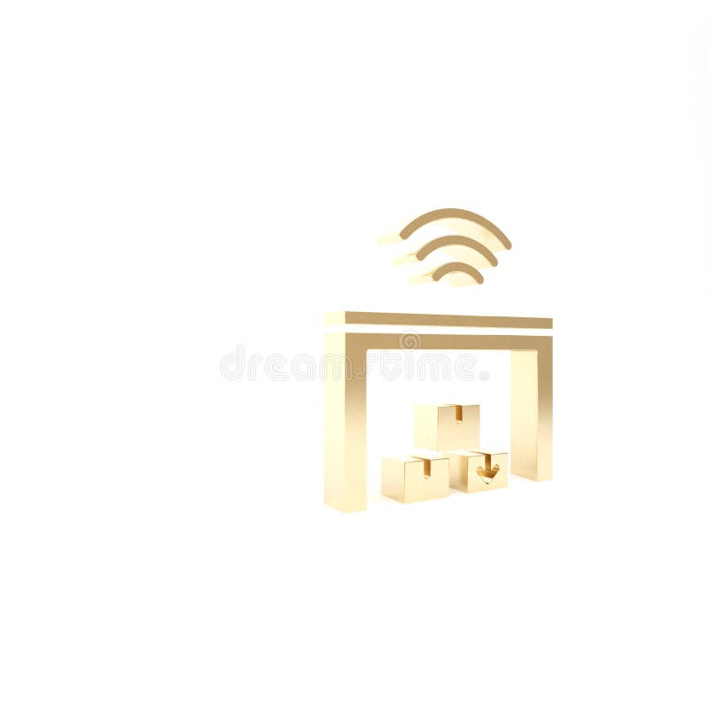 Gold Smart Warehouse System Icon Isolated on White Background. 3d ...