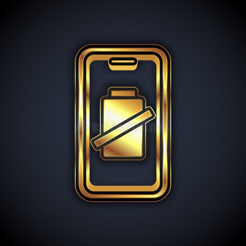 Gold Smartphone Battery Charge Icon Isolated on Black Background. Phone ...