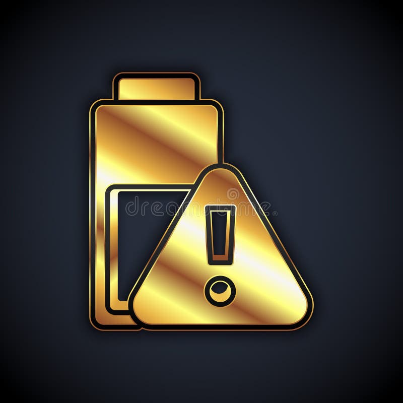 Gold Smartphone Battery Charge Icon Isolated on Black Background. Phone ...