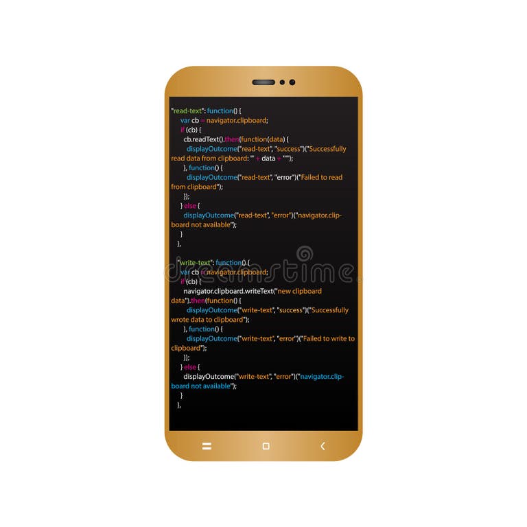 Gold Smartphone Coding, Programming Concept. Vector Illustration. Stock ...