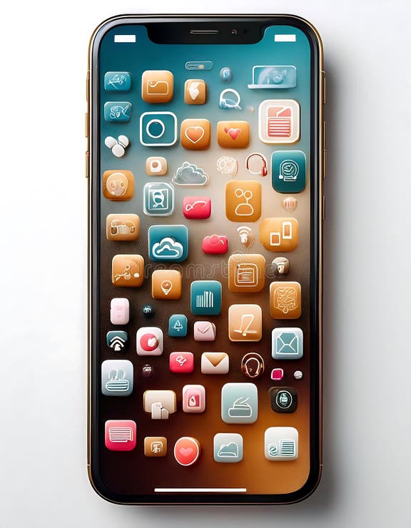 A Gold Smartphone Displaying a Colorful Array of App Icons Stock ...