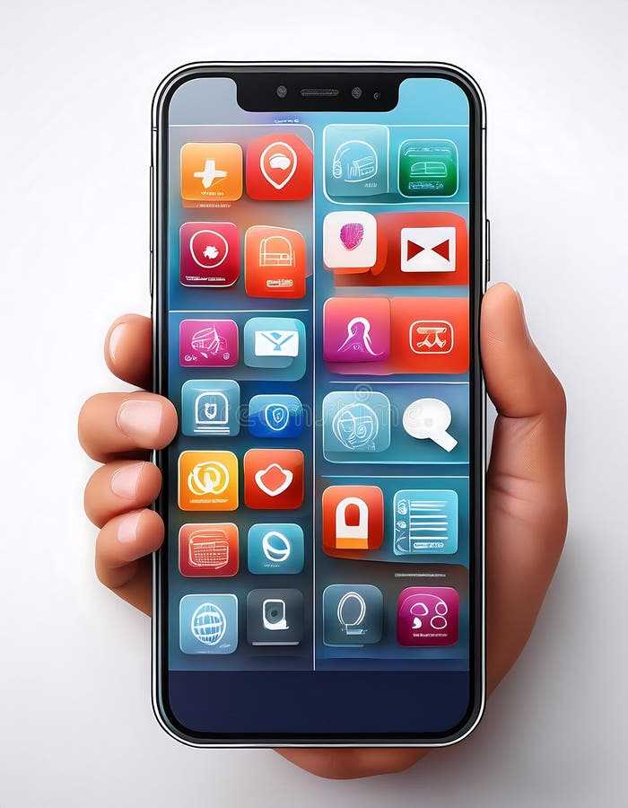 A Gold Smartphone Displaying a Colorful Array of App Icons Stock ...