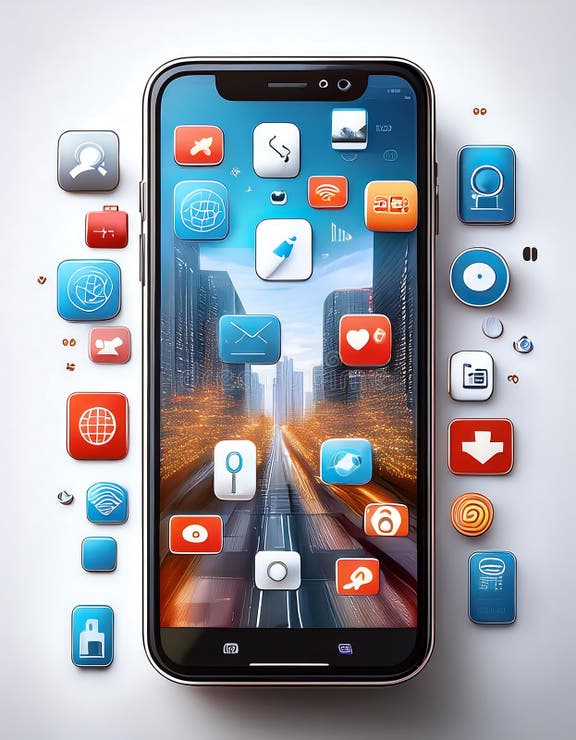 A Gold Smartphone Displaying a Colorful Array of App Icons Stock ...