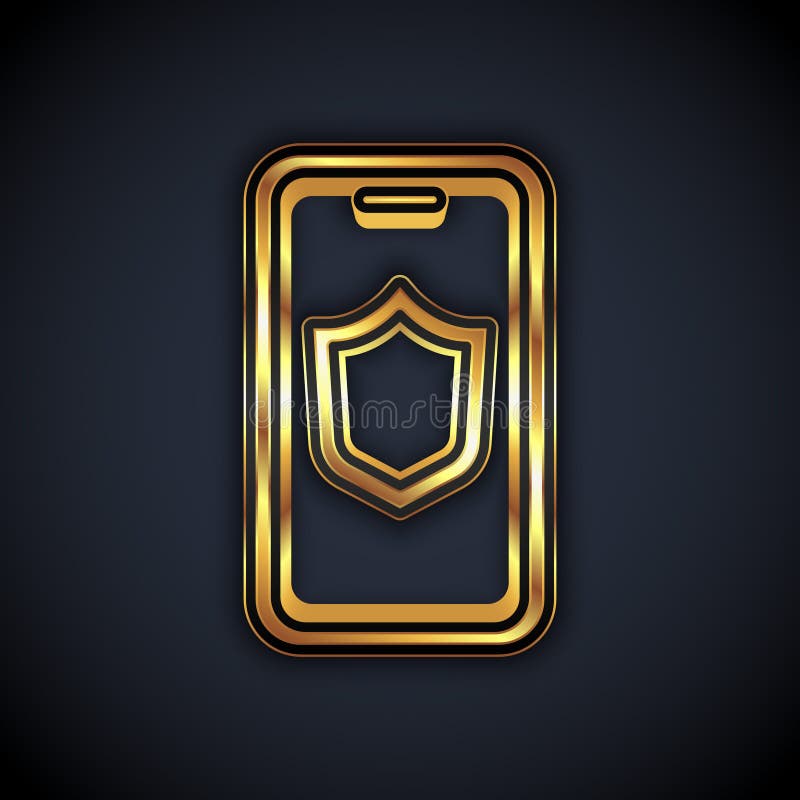 Gold Smartphone, Mobile Phone with Security Shield Icon Isolated on ...