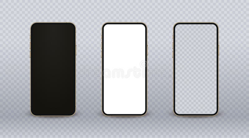 Gold Smartphone Mockup, Realistic Mobile Phone Set with Modern Thin ...