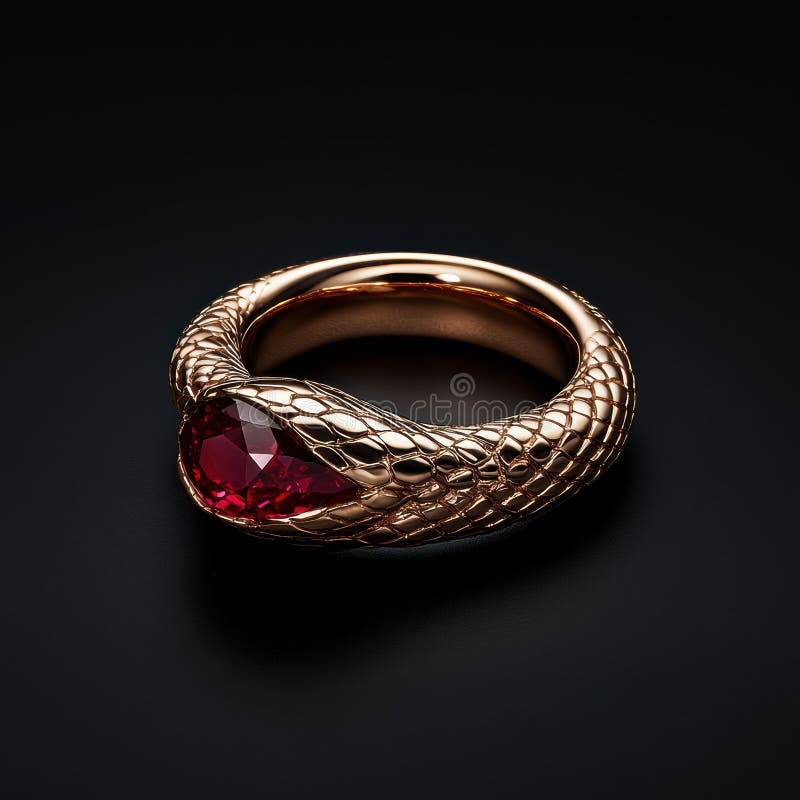 A Gold Snake Ring with a Ruby Gemstone. Stock Illustration ...