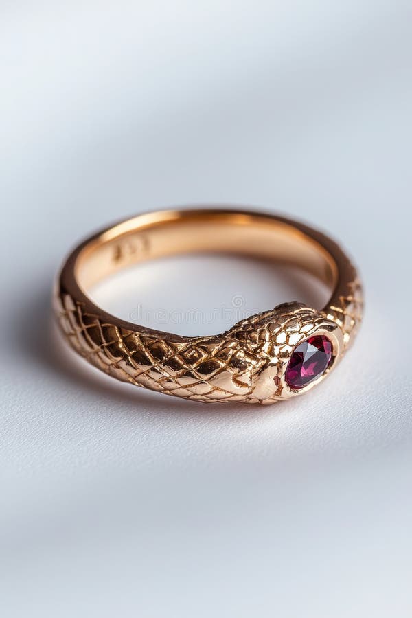 A Gold Snake Ring with a Ruby Gemstone. Stock Illustration ...