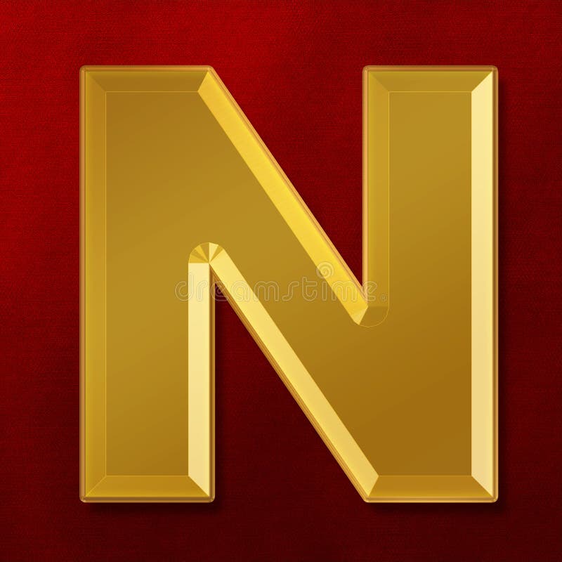 Gold Solid Alphabet Letter N Collection. 3D Rendering Stock ...