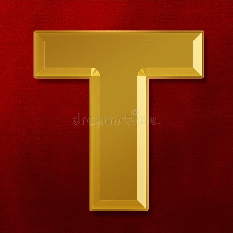 Gold Solid Alphabet Letter T Collection. 3D Rendering Stock ...