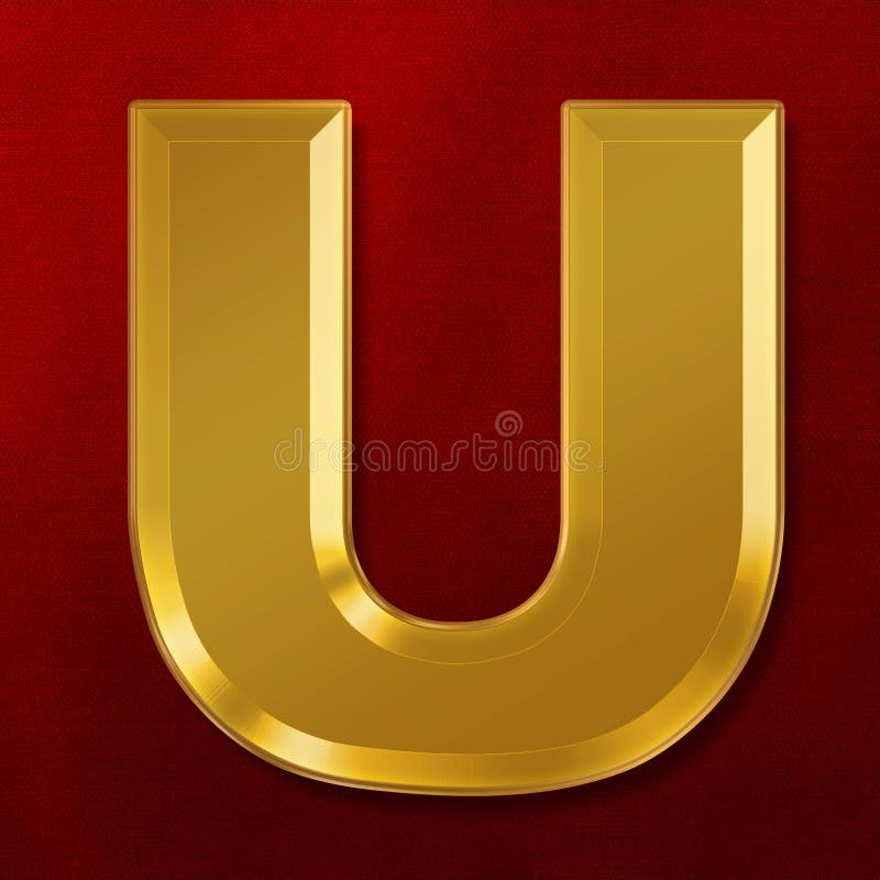 Gold Solid Alphabet Letter U Collection. 3D Rendering Stock ...