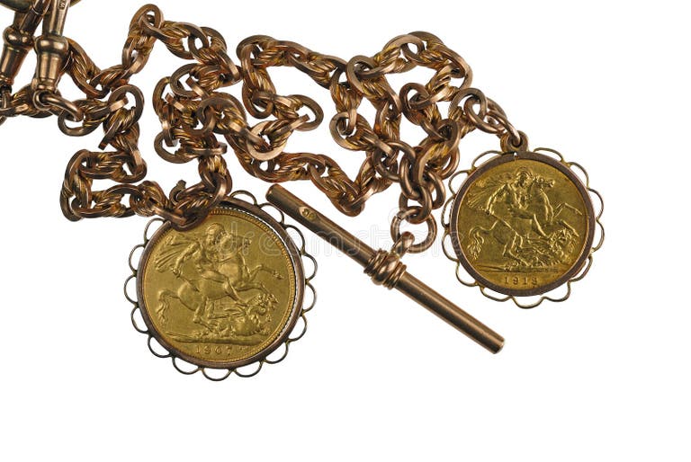 Gold Sovereigns and Chain stock photo. Image of antique - 7351606