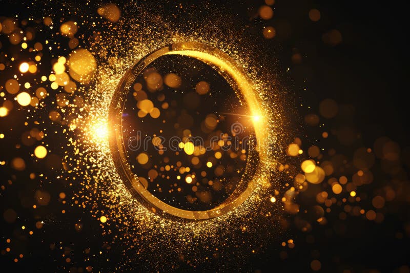 Gold Sparkling Light Circle with Shimmering Particles with Glare Flare ...