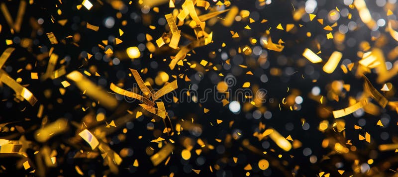 Gold Sparkling Party Confetti Ribbon Frame Background Stock ...