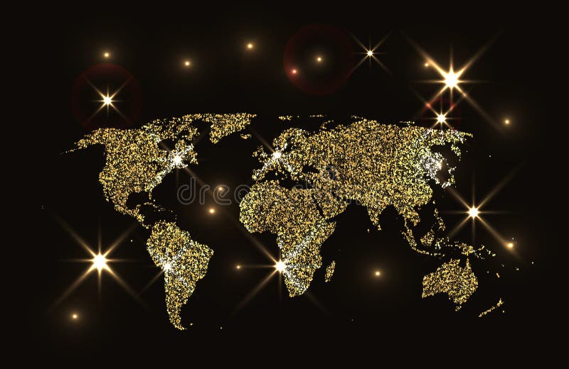 Gold sparkling world map stock vector. Illustration of pattern - 70763758