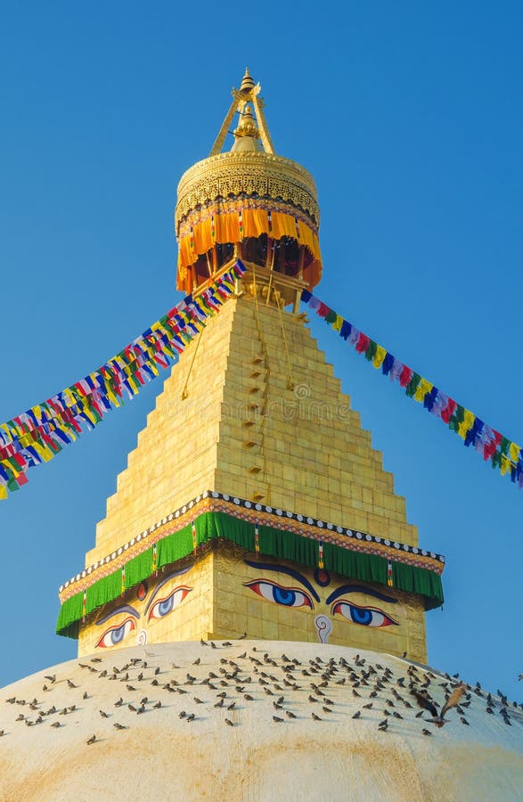 The Gold Spire of Bodhnath Stupa, Kathmandu, Nepal Stock Image - Image ...