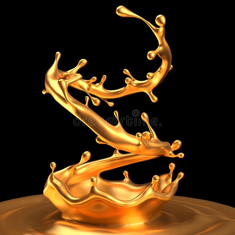 Gold Splash Liquid Black Background. 3d Illustration, 3d Rendering ...
