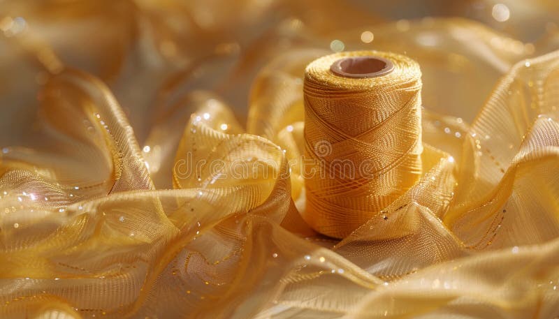 Gold Spool of Thread on Shiny Material Stock Illustration ...