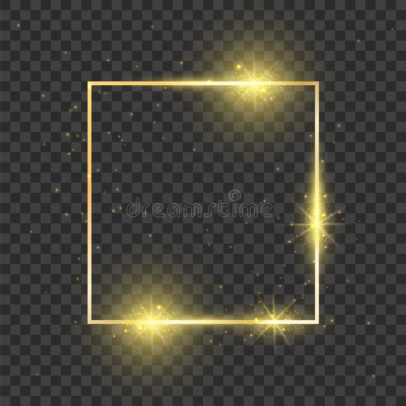 Gold Square Frame. Glowing Effect Rectangle Shiny Shape Stock Vector ...