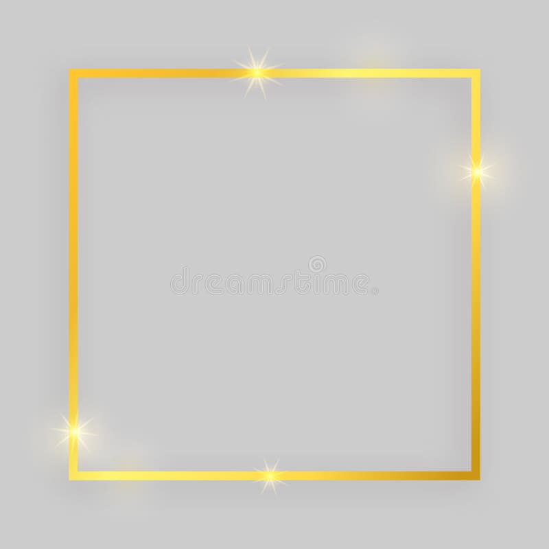 Gold Square Shiny Frame with Glowing Effects Stock Vector ...