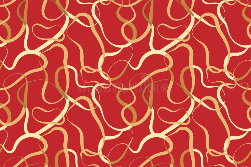 Gold Squiggle Cute Naive Seamless Pattern on Red. Creative Bright ...