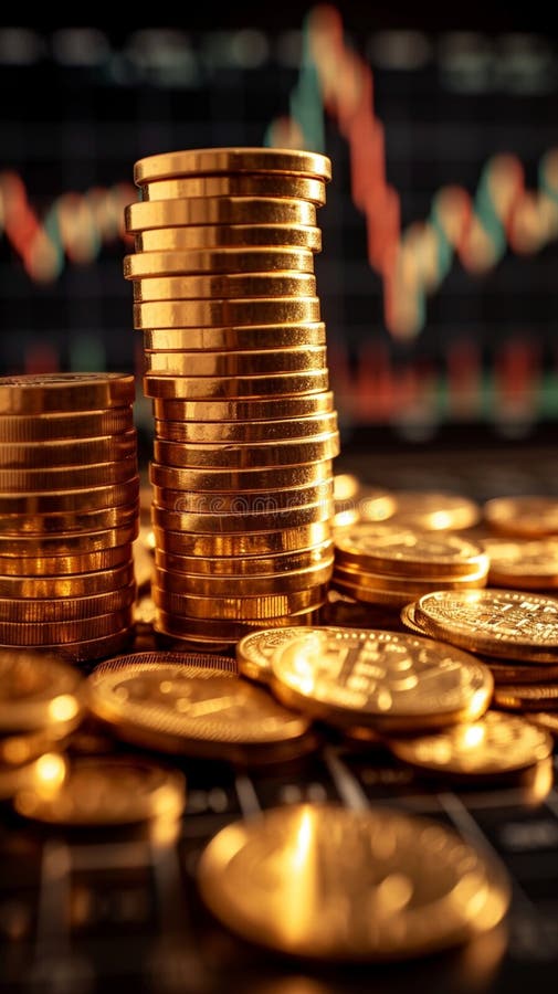 Gold Stack on a Stock Market Graph Financial Success Stock Illustration ...