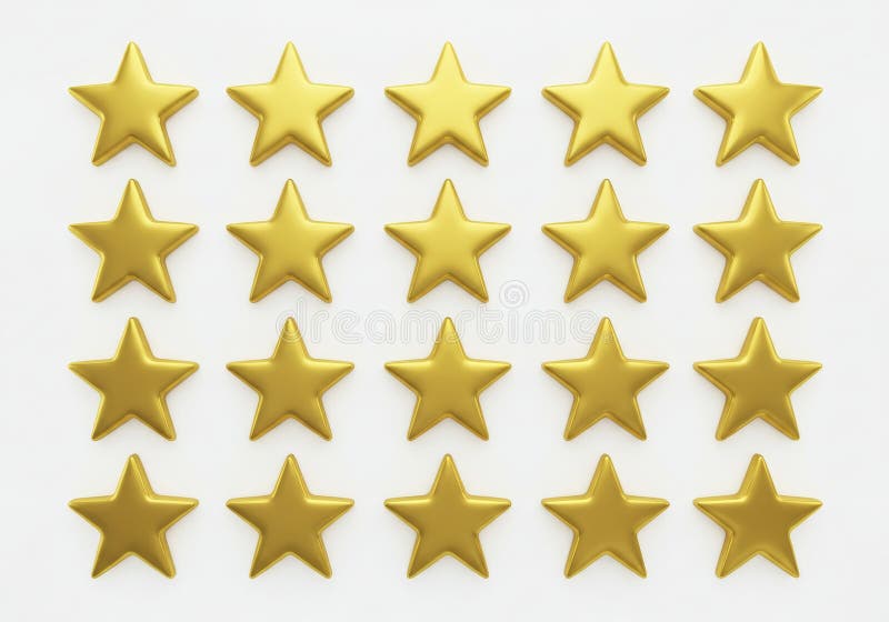 Gold Star Array Twenty Decorative Elements on White Background Stock ...