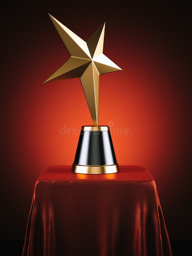 Gold Star Award in the Red Studio. 3d Rendering Stock Illustration ...