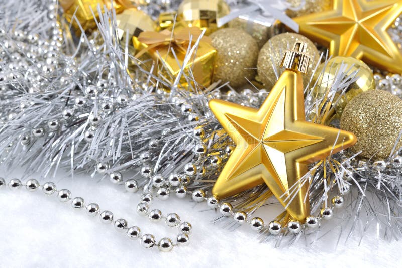 Gold Star and Christmas Decorations Stock Image - Image of gold ...