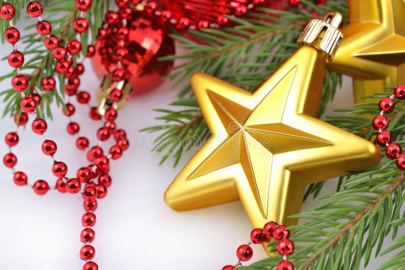 Gold Star and Christmas Decorations Stock Image - Image of gold ...