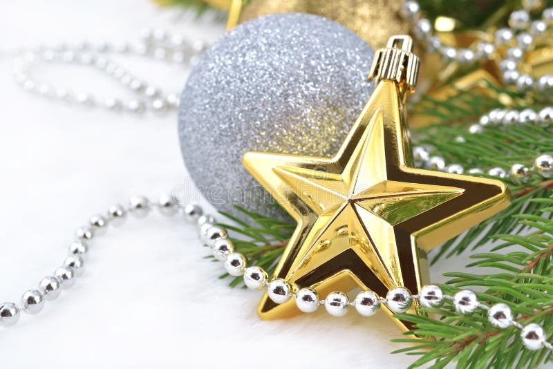 Gold Star and Christmas Decorations Stock Image - Image of gold ...