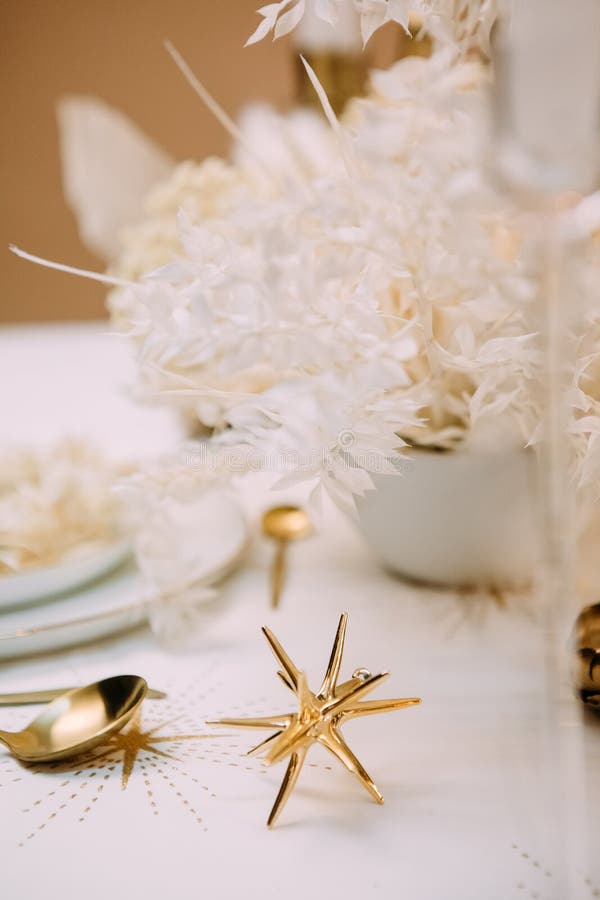 Gold Star Decor Item Table Luxury Tablecloth Stock Photo - Image of ...