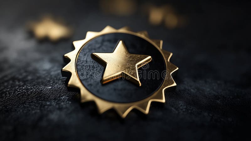 A Gold Star Emblem on a Dark Textured Background Stock Illustration ...