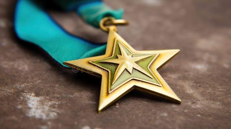 A Gold Star Medal on a Blue Ribbon on a Table Stock Illustration ...