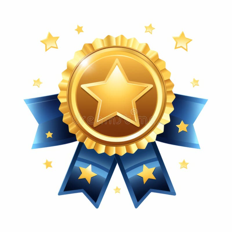 A Gold Star Medal with Blue Ribbon on a White Background Stock ...