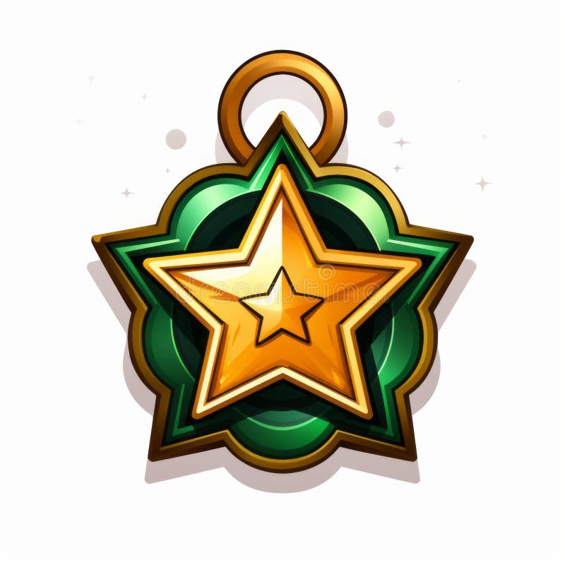 A Gold Star Medal with a Green Star on it Stock Illustration ...