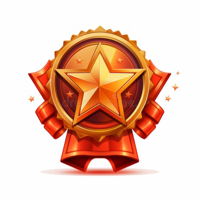 A Gold Star Medal with Red Ribbon on a White Background Stock Image ...