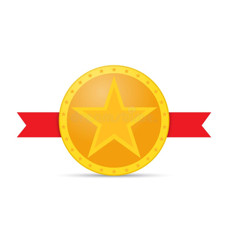 Gold Star Medal and Red Ribbon on White Background. Stock Vector ...