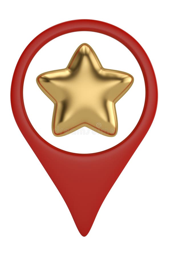 Gold Star in Position Pin Icon.3D Illustration. Stock Illustration ...