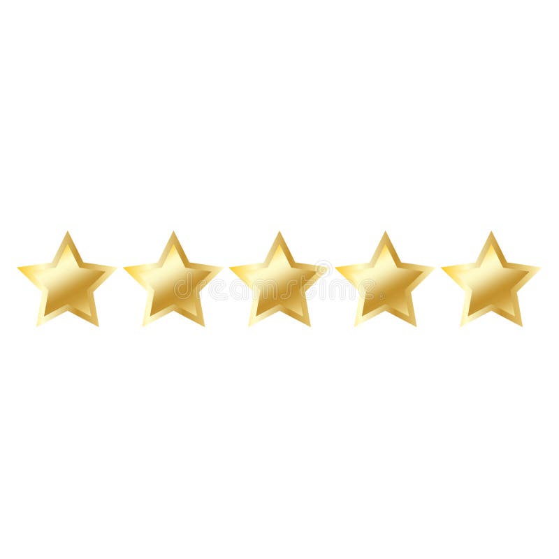Gold Star Row. Five Star Rating. Gradient Metallic Texture. Vector ...
