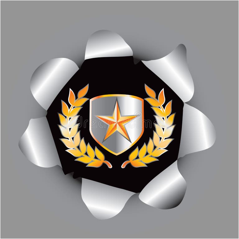Gold Star on Shield with Leaves in Hole Stock Vector - Illustration of ...