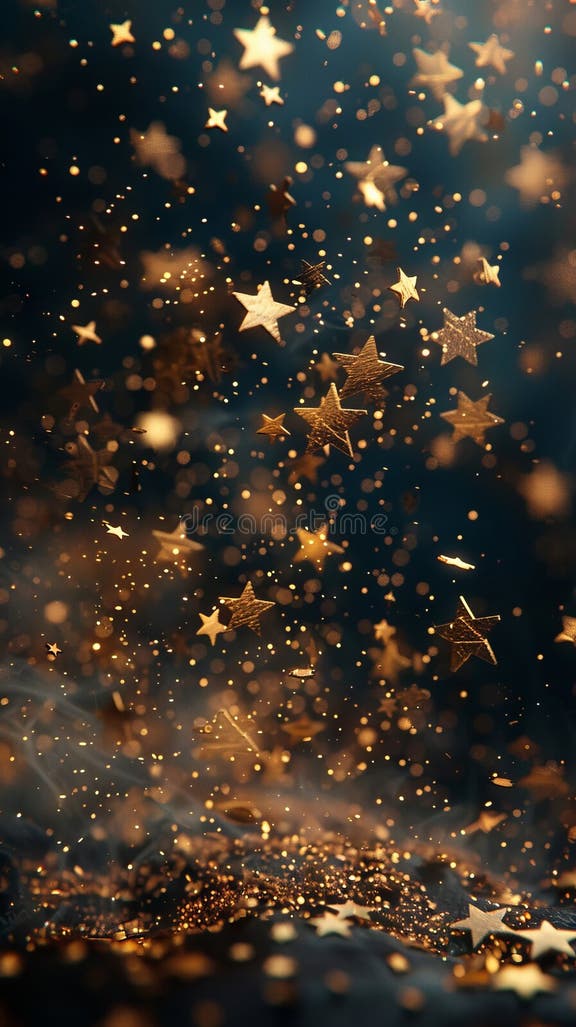 Gold Stars Falling on a Dark Background Stock Photo - Image of night ...