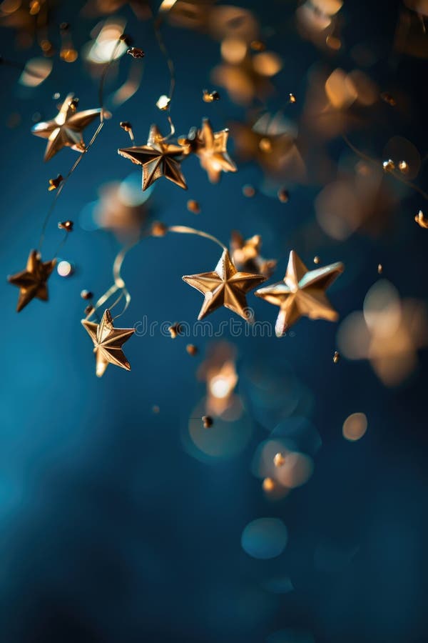 Gold Stars Hanging from a String, Perfect for Decorating Events Stock ...