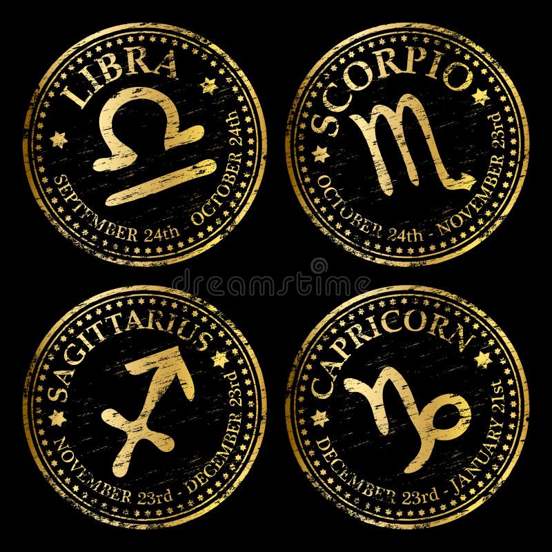 Gold Starsigns stock vector. Illustration of round, rubber - 19651261