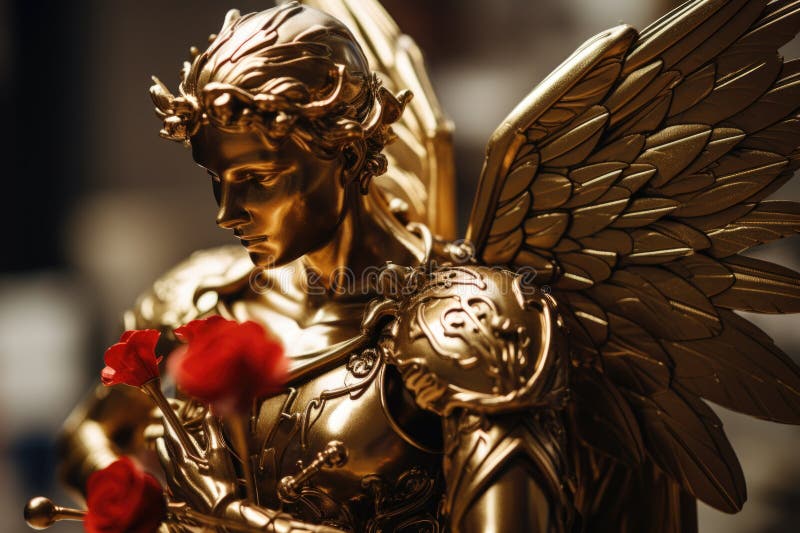 A Gold Statue of an Angel Holding a Rose. Perfect for Adding Elegance ...